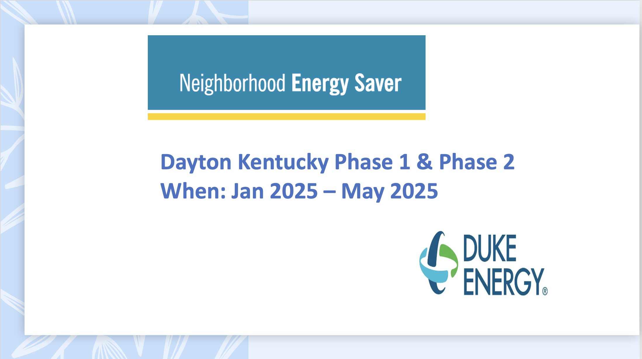 Duke Energy Neighborhood Energy Saver program underway in some ...