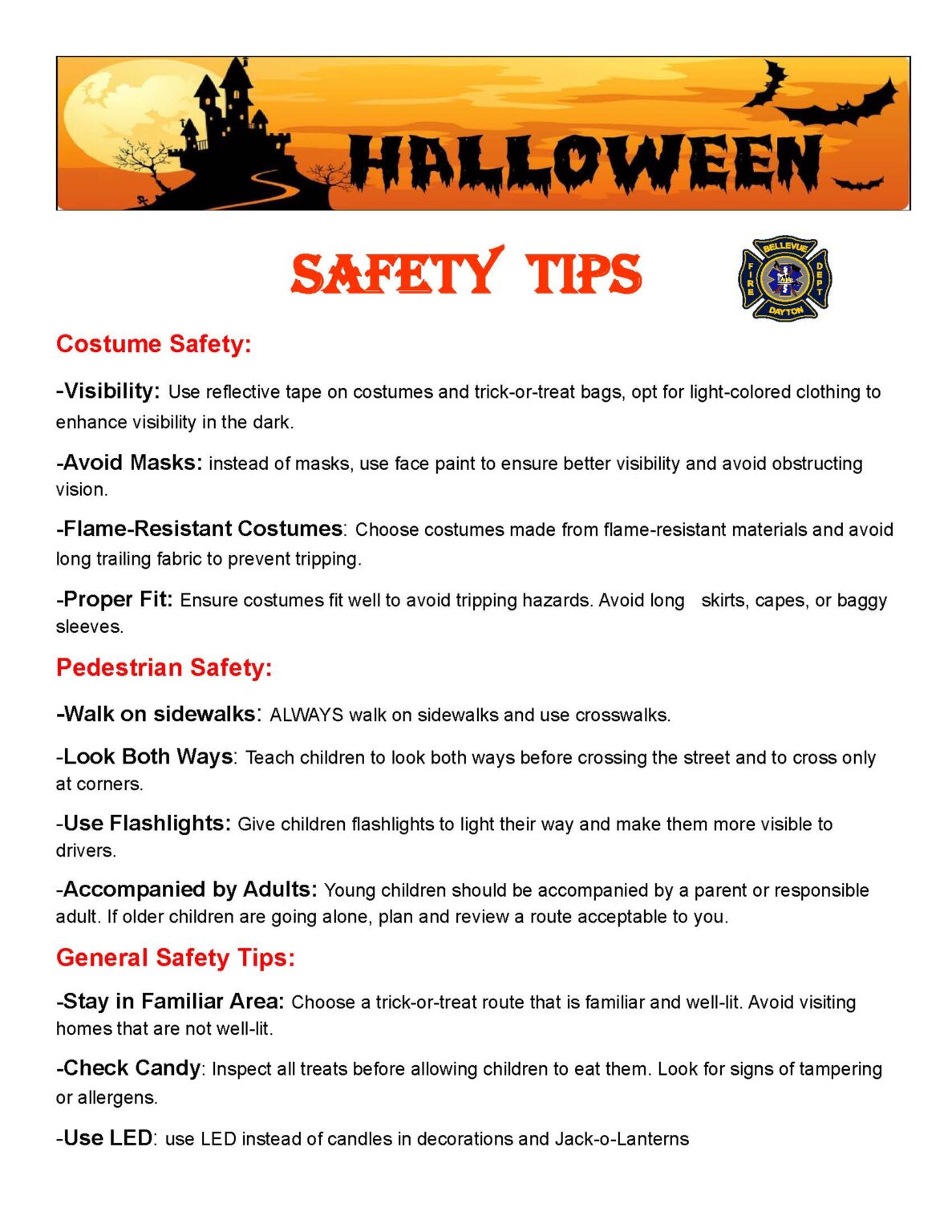 Halloween Safety Tips from the Bellevue Dayton Fire Department - City ...